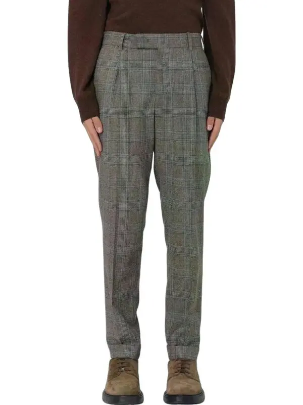 PT TORINO Check Pleated Trousers - Brown