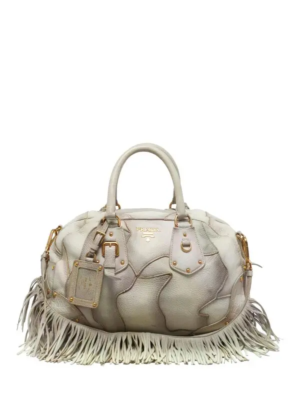 Prada Patchwork Fringe-trimmed Bowler Bag - Grey