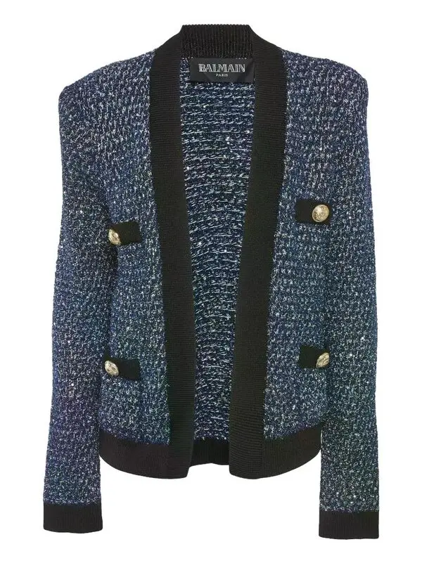 Balmain Open-front Sequined Tweed Jacket - Blue