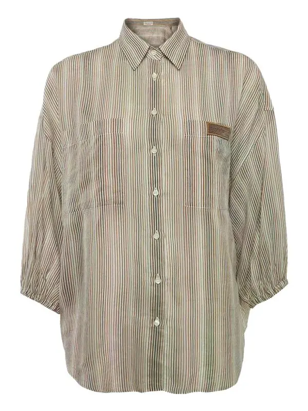 Brunello Cucinelli Monili Embellished Striped Shirt - Neutrals