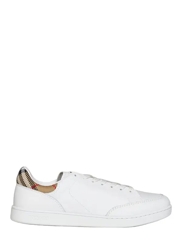 Burberry White Leather Lace-up Sneakers With Check Insert - Multicolor