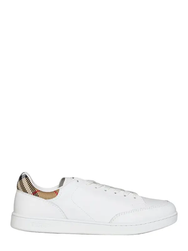 Burberry White Leather Lace-up Sneakers With Check Insert - Multicolor