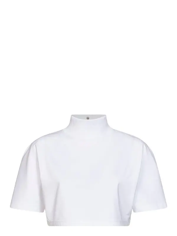 Alaïa White Cotton Ribbed High Collar Cropped T-shirt - Multicolor