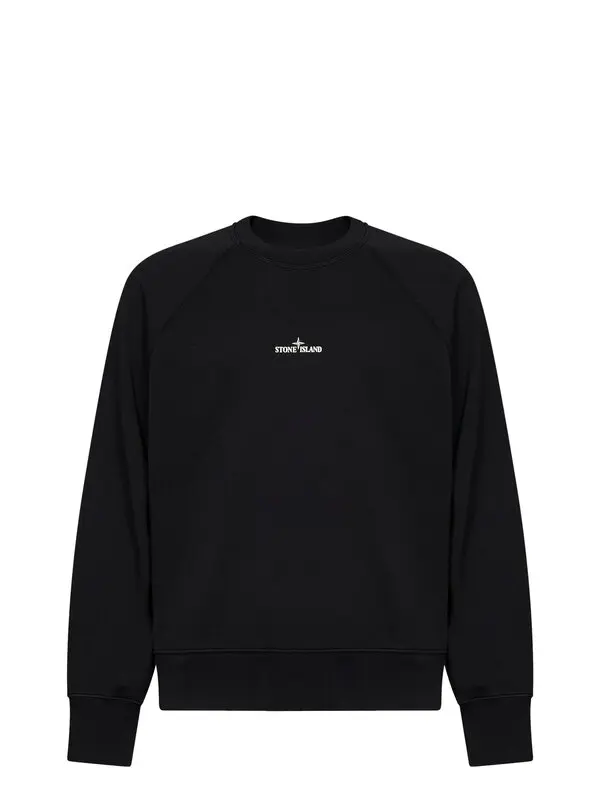 Stone Island Black Cotton Crewneck Sweatshirt With Compass Print - Multicolor
