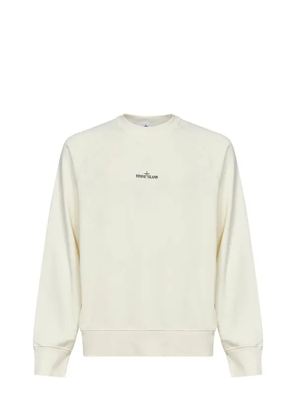 Stone Island Ivory Cotton Crewneck Sweatshirt With Compass Print - Multicolor