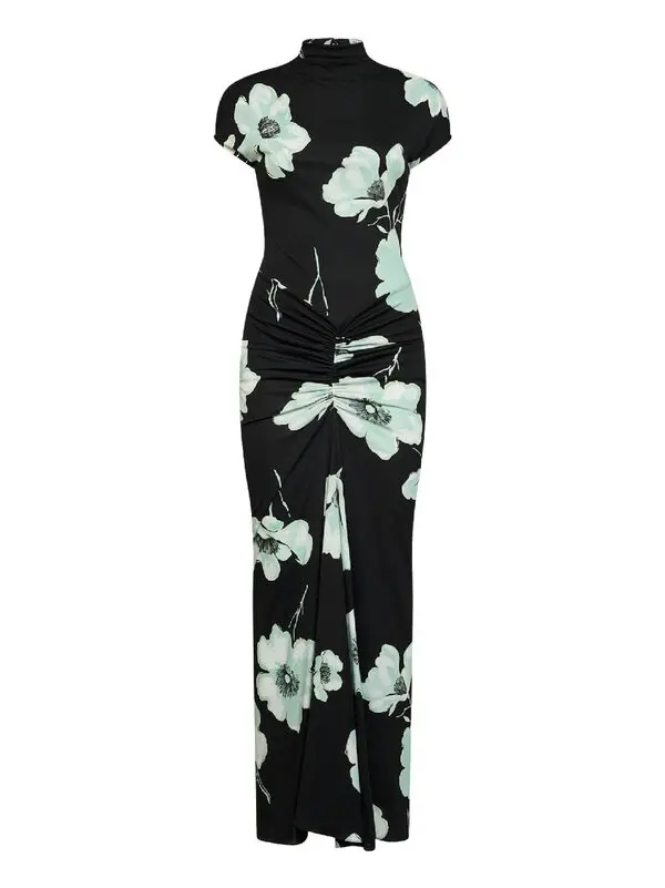Alaïa Printed Jersey Long Draped Dress - Multicolor