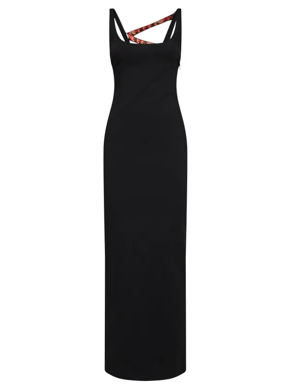 Emilio Pucci Black Superstretch Cady Long Dress With Printed Tape Detail - Multicolor