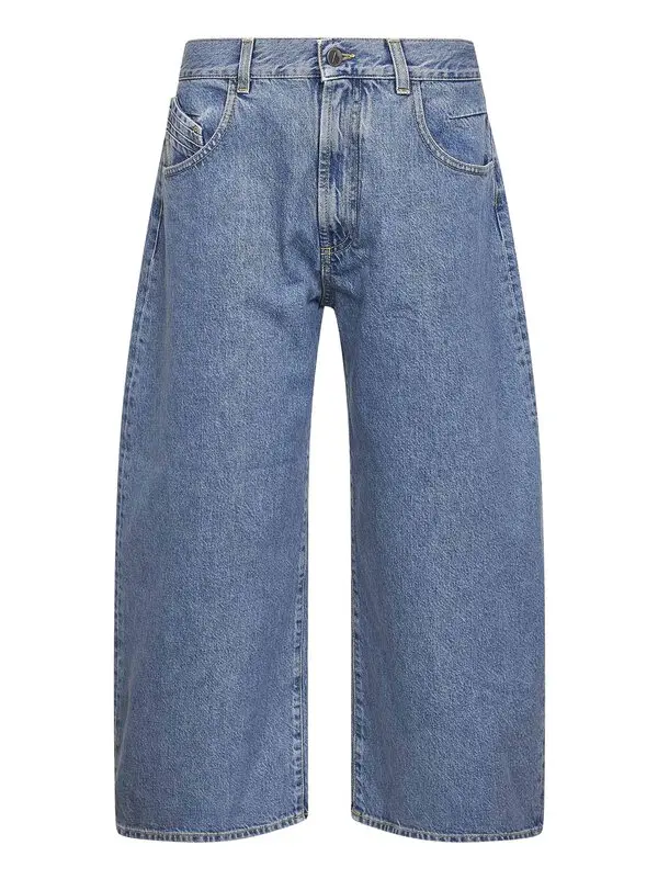 Attico Sky Blue Washed Denim Wide Cropped Jeans - Multicolor