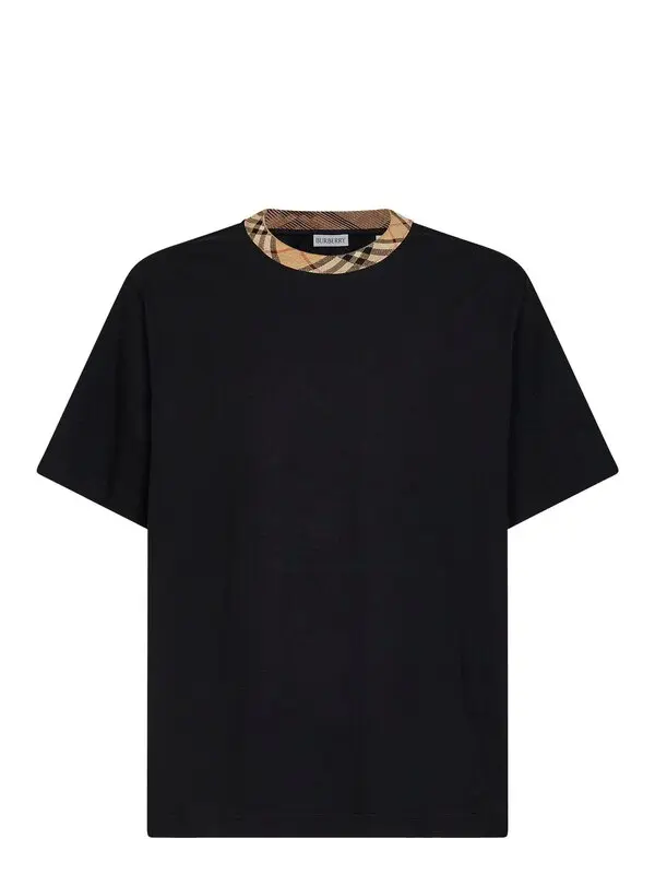 Burberry Black Cotton T-shirt With Check Trim - Multicolor