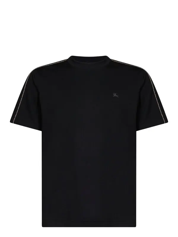 Burberry Black Cotton T-shirt With Check Trims - Multicolor