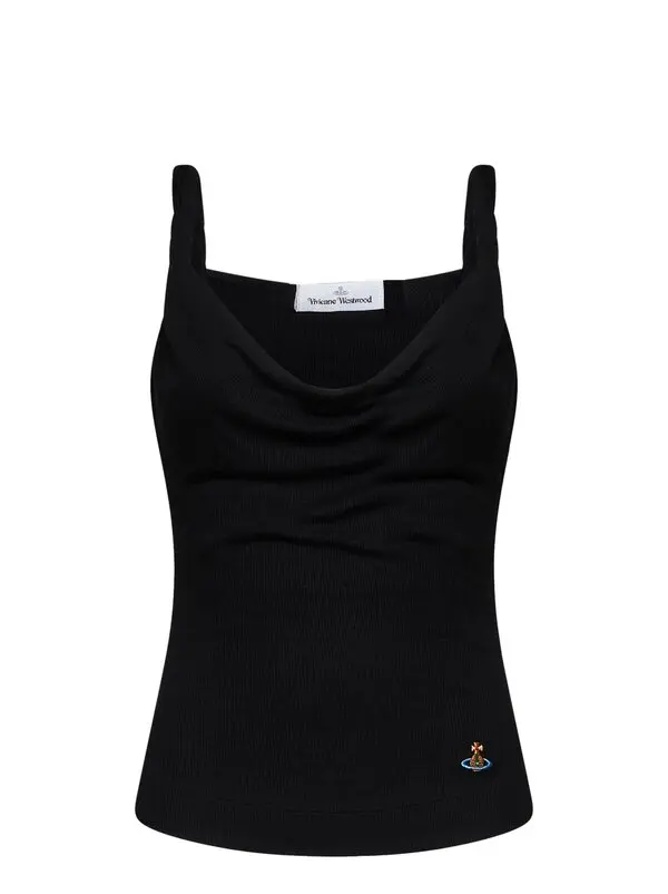 VIVIENNE WESTWOOD Black Ribbed Jersey Draped Top - Multicolor