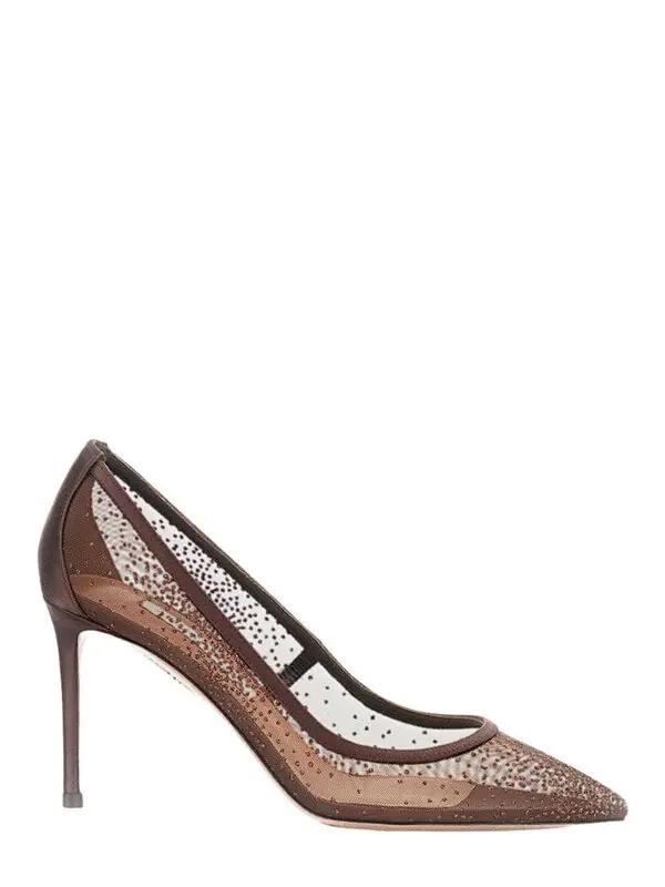 AQUAZZURA Transparent Mesh Pumps With Bronze Rhinestone Embellishments - Multicolor