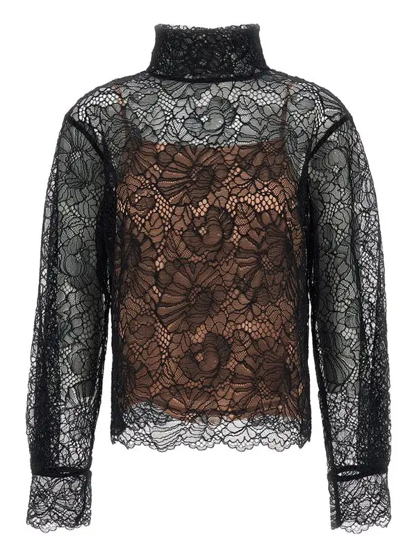 ROTATE BY BIRGER CHRISTENSEN Lace High Neck Long Sleeve Blouse - Multicolor