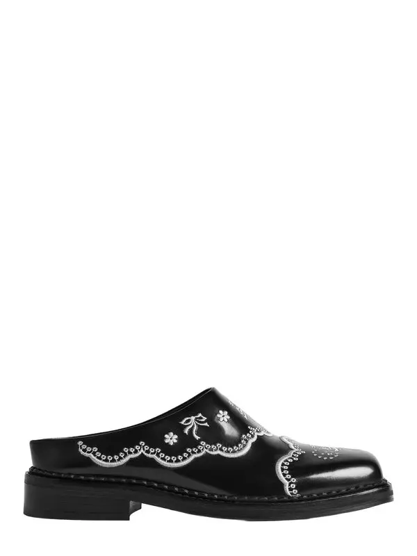 Simone Rocha Black Floral Embroidered Leather Mules - Multicolor
