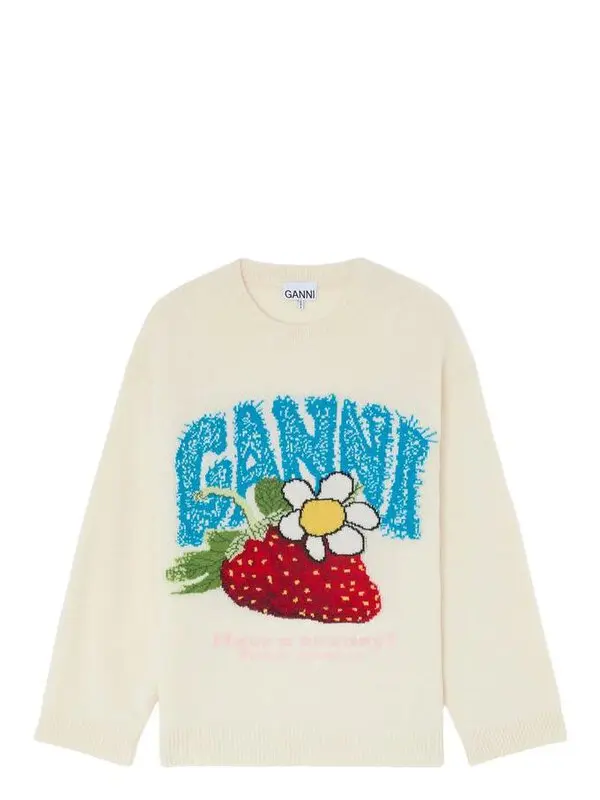 GANNI Strawberry & Flower Intarsia Knit Jumper - Cream