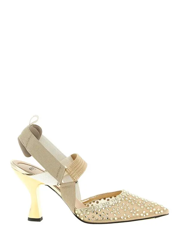 Fendi Colibrì Mesh Slingbacks With Crystal Embellishments - Cream