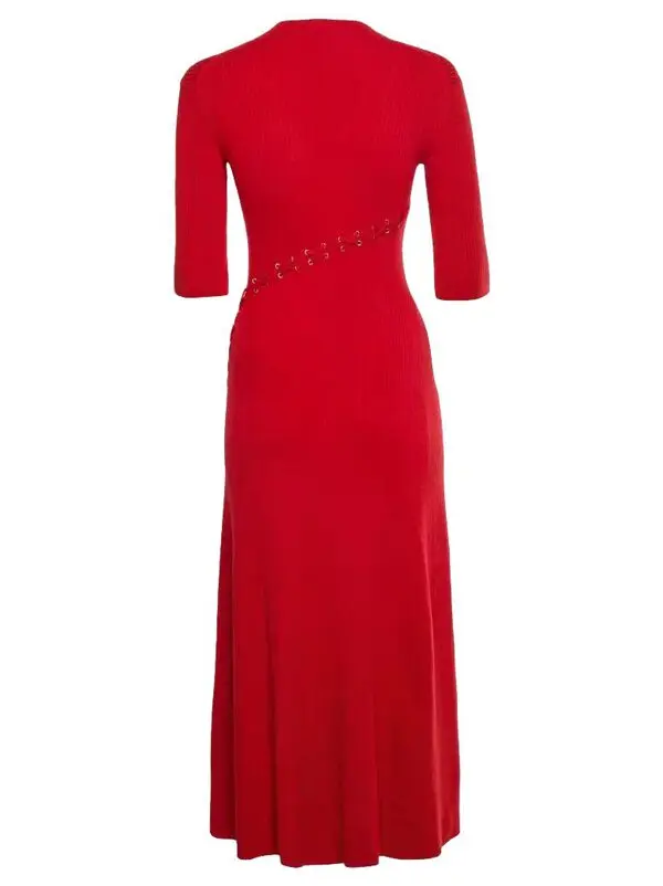 Maje Lace-up Knitted Midi Dress - Red