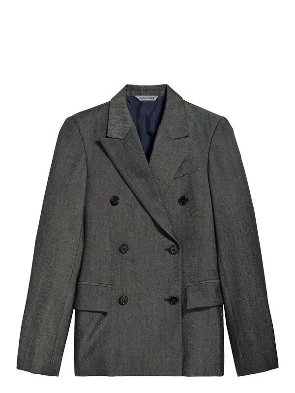 Balenciaga Double Breasted Wool Twill Blazer - Blue
