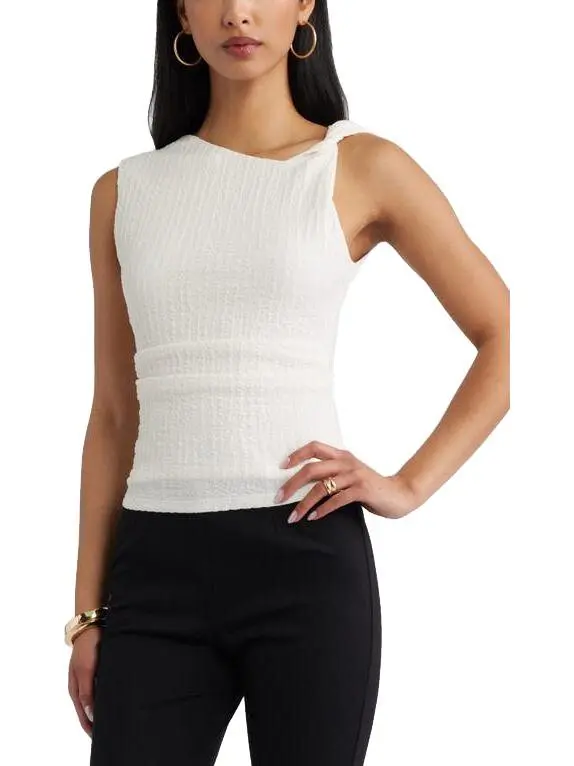 OPEN EDIT Twisted Shoulder Textured Tank - Ivory