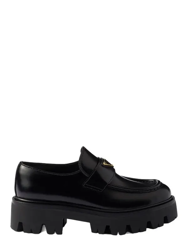 Prada Brushed Leather Loafers With Oversized Rubber Sole - Black