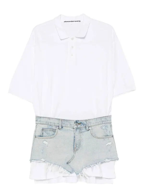 Alexander Wang Cotton Polo Dress With Denim Overlay - White