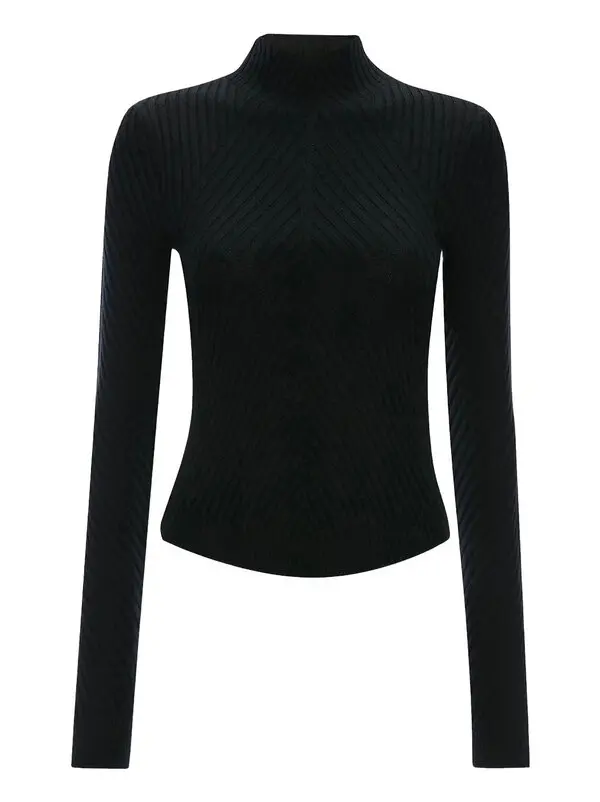 Victoria Beckham Ribbed Long Sleeve Merino Wool Jumper - Black