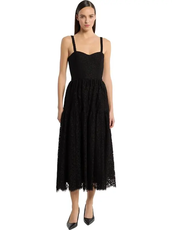 Michael Kors Floral Lace Sweetheart Midi Dress - Black
