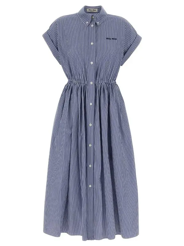 Miu Miu Embroidered Poplin Shirt Dress - Multicolor