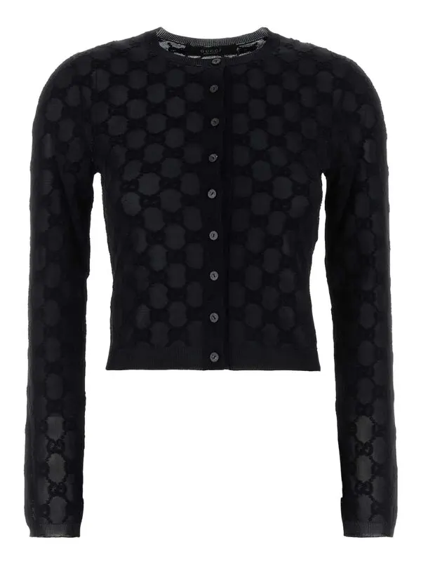 Gucci Viscose Blend Cardigan With Monogram Pattern - Black