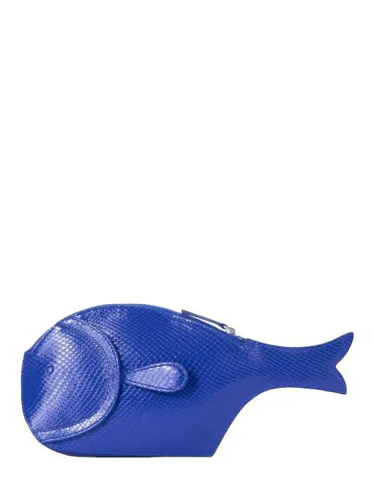 Staud Pesce" Lizard Embossed Leather Clutch - Cobalt