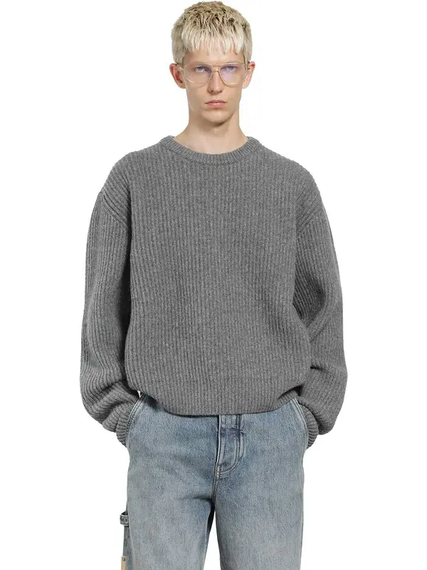 JIL SANDER Ribbed Wool Crewneck Sweater - Grey