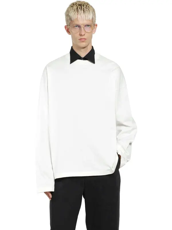 JIL SANDER Cotton Crewneck Long Sleeve T-shirt - White