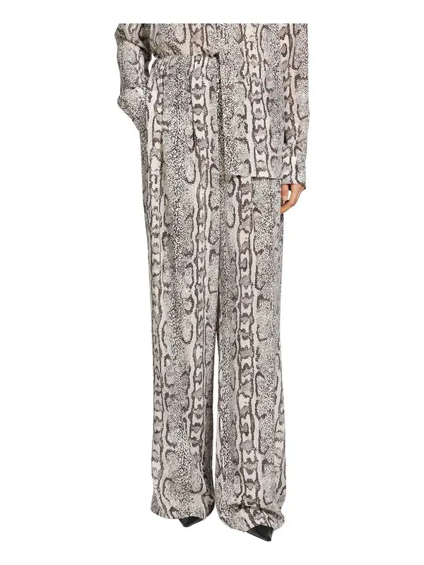 Balenciaga Python Print Silk Wide Leg Trousers - Beige