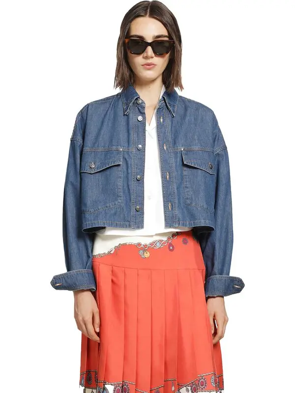 Versace Chambray Denim Cropped Shirt - Blue