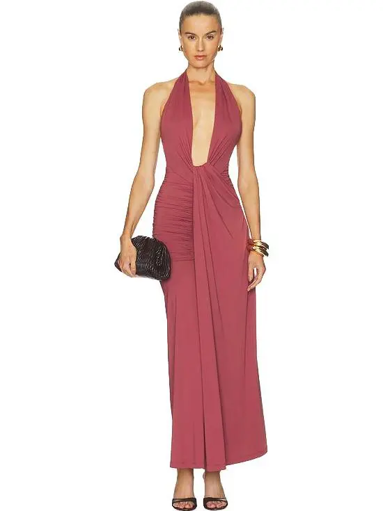 Bardot Ines Halter Neck Maxi Dress - Soft Rust