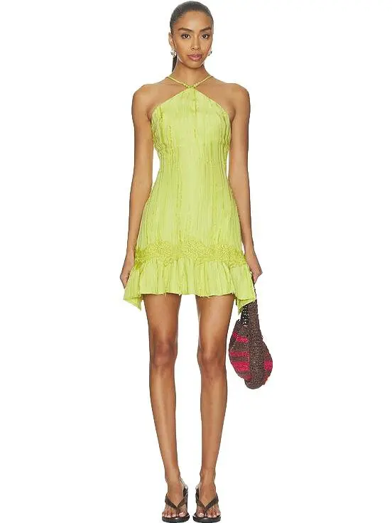 YELLOW THE LABEL Banyan Textured Mini Dress - Chartreuse