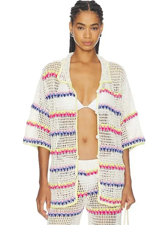 Celiab Crochet Striped Button-up Top - Multi