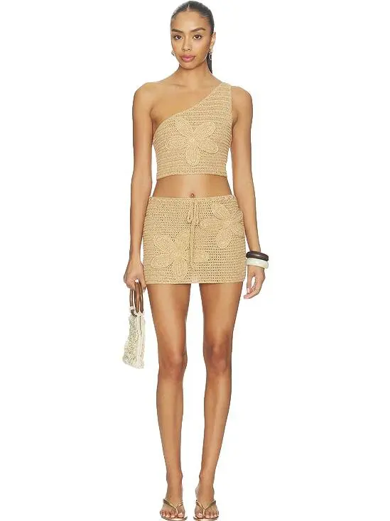 MORE TO COME Raine Crochet Mini Skirt Set - Metallic