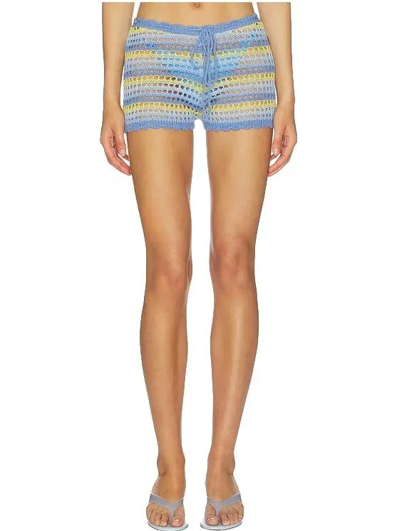 MORE TO COME Crochet Knit Drawstring Shorts - Blue