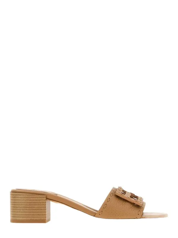 Fendi Camel Leather Baguette Mules - Brown