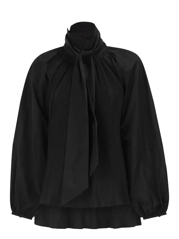 Max Mara Pleated Blouse With Neck Bow - Black