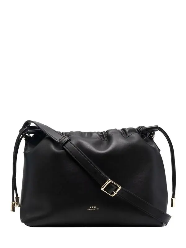 A.p.c. Grained Leather Drawstring Satchel - Black