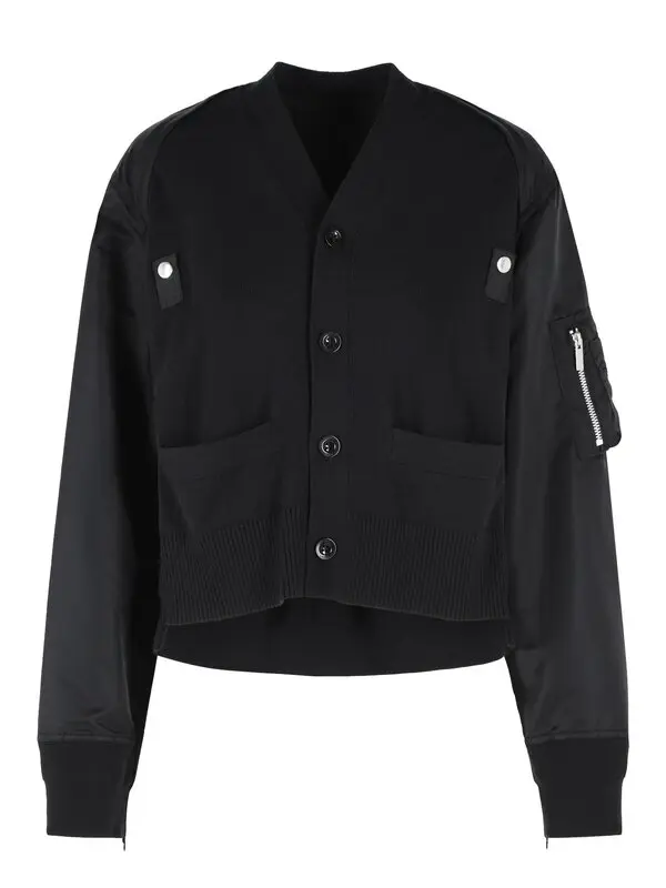 Sacai V-neck Cotton Blend Cardigan - Black