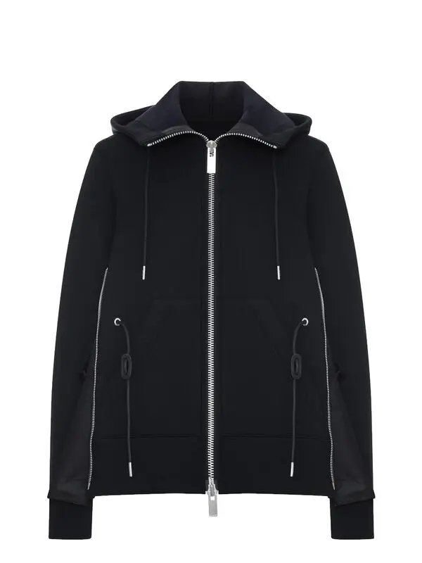 Sacai Zip-up Hoodie With Nylon Details - Black