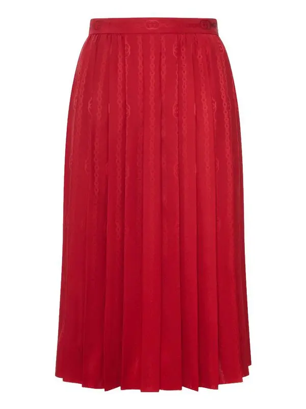 Gucci Jacquard Silk Midi Skirt With Gg Cross Chain - Red