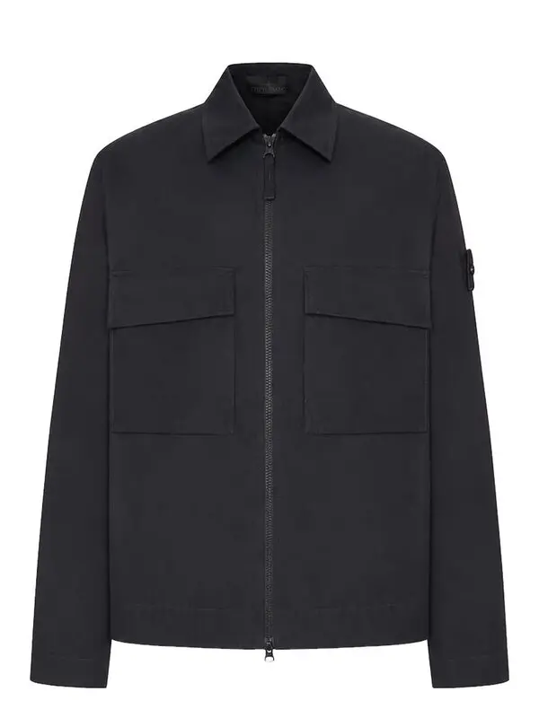 Stone Island Cotton Overshirt With Badge On The Sleeve - Black