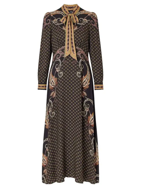 Etro Long Sable Dress With Printed Silk Scarf - Black