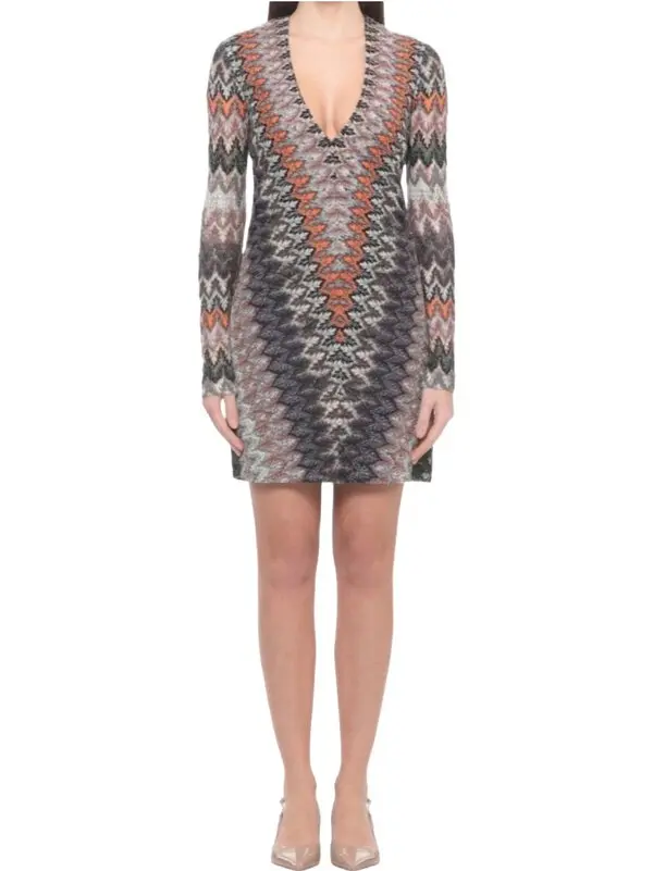 Missoni Chevron Knit V-neck Knitted Dress - Multicolor