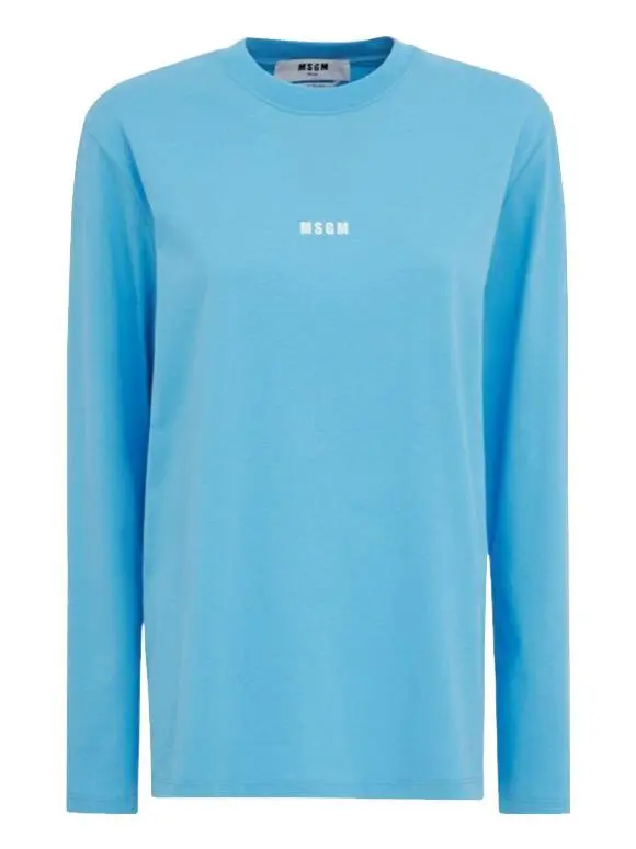 MSGM Long Sleeve Crewneck With Front Logo Detail - Blue