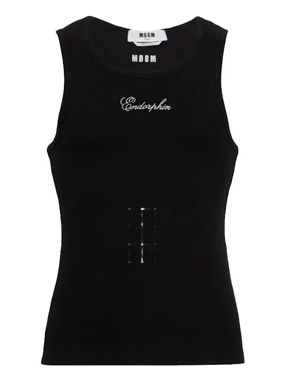 MSGM Logo Cotton Blend Tank Top - Black